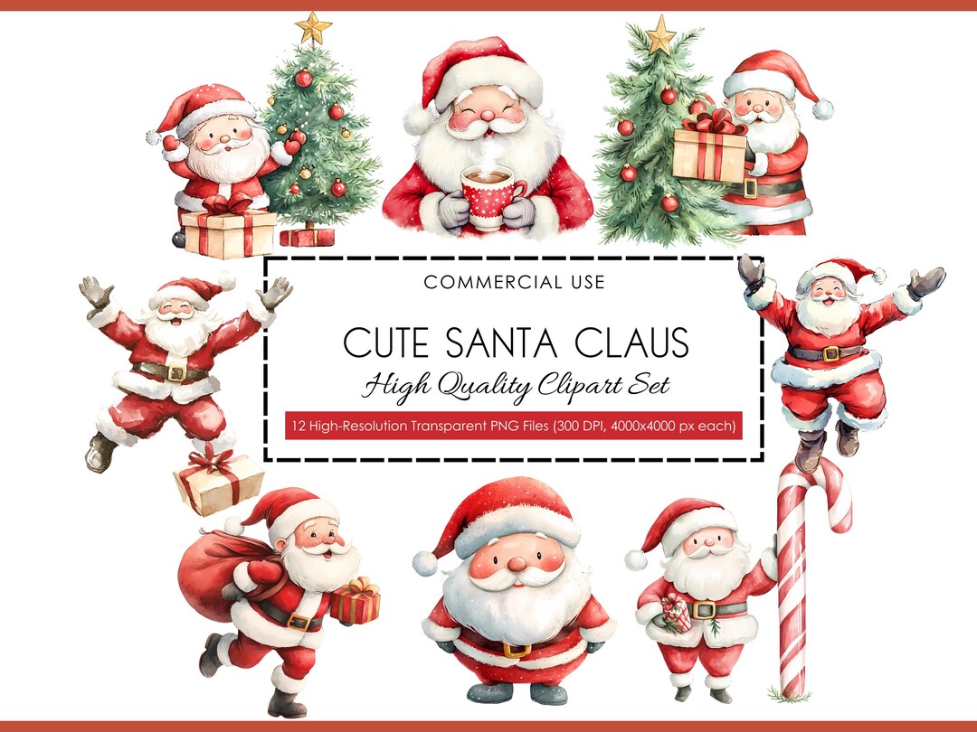 Cute Santa Claus Clipart Bundle Watercolor Santa Claus Png Cute ...