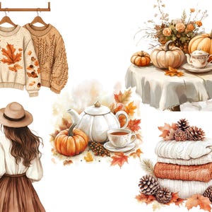 Watercolor Autumn Clipart Bundle Cozy Autumn Wreath PNG Cozy Planner ...