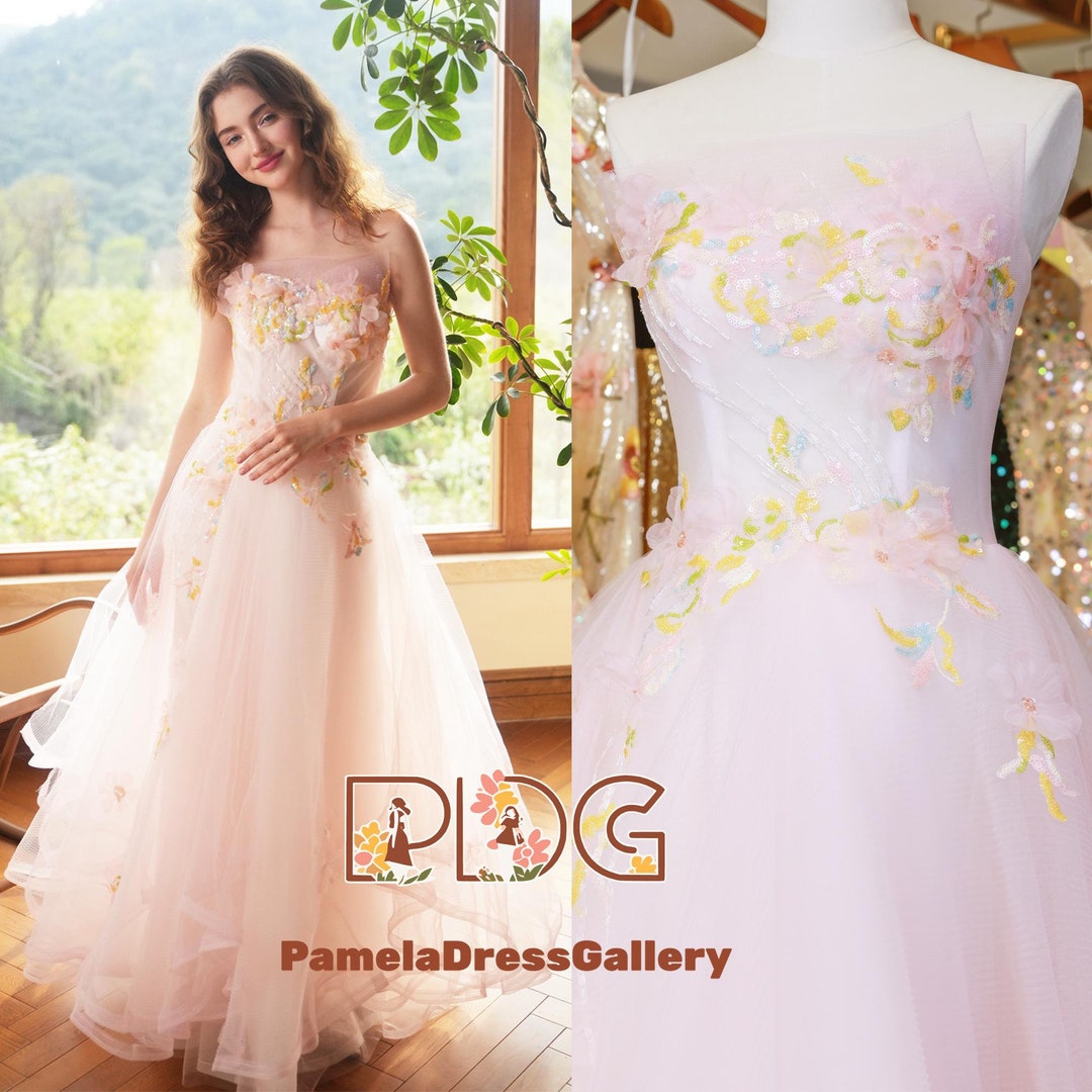 Fairy Pink Tulle Prom Dress Tube Top Irregular Train Formal Gown ...