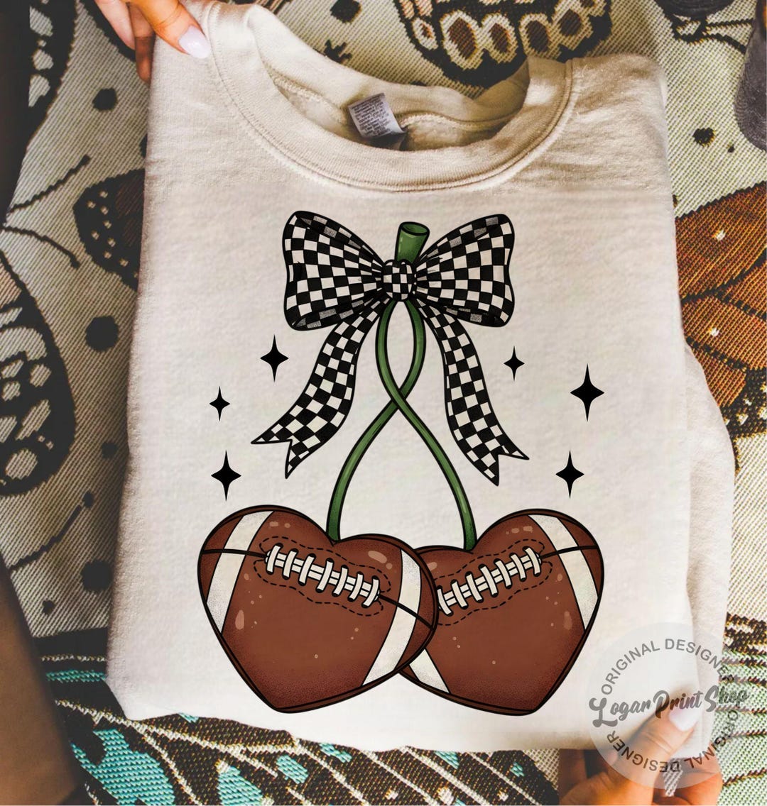 Retro Cherries Football PNG: Girly Game Day Shirt Design (digital ...