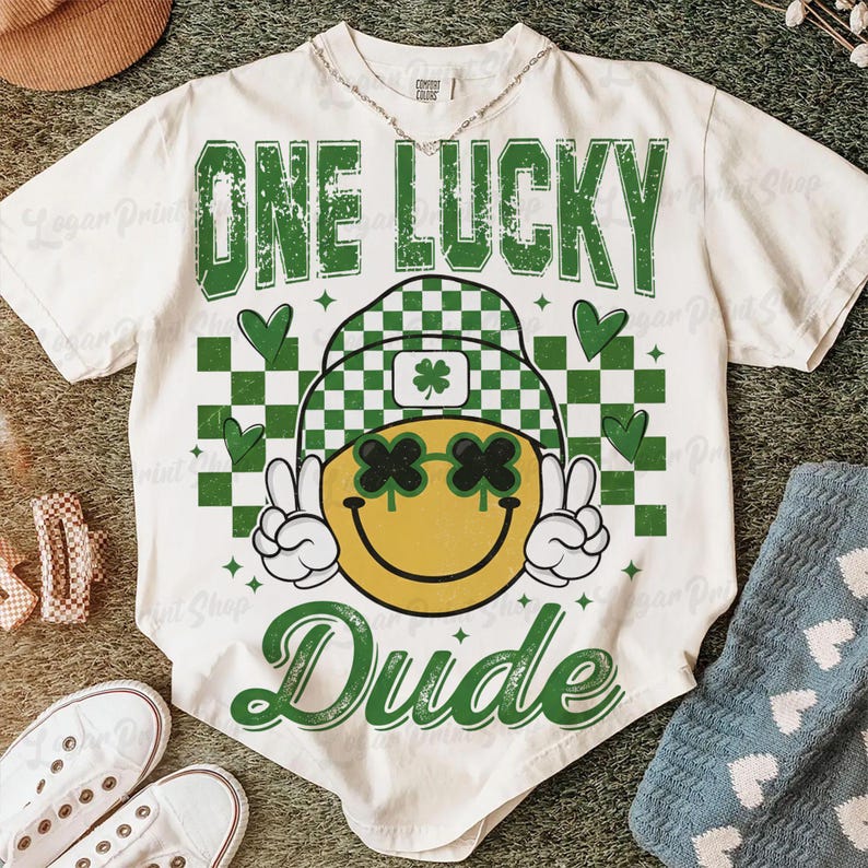 Retro St. Patrick's Day One Lucky Dude PNG, Checkered St Patricks Day ...