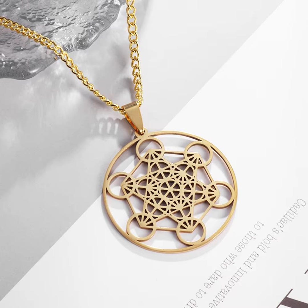 Vintage Metatron Cube Necklace 18K Gold Plated Sacred Geometry Powerful ...