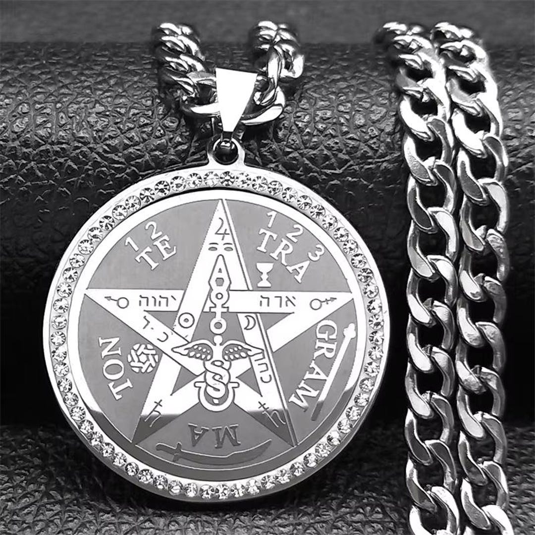 Tetragrammaton Hebrew Jewish Pentagram Necklace for Men Stainless Steel ...