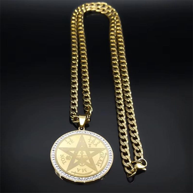 Tetragrammaton Hebrew Jewish Pentagram Necklace for Men Stainless Steel ...