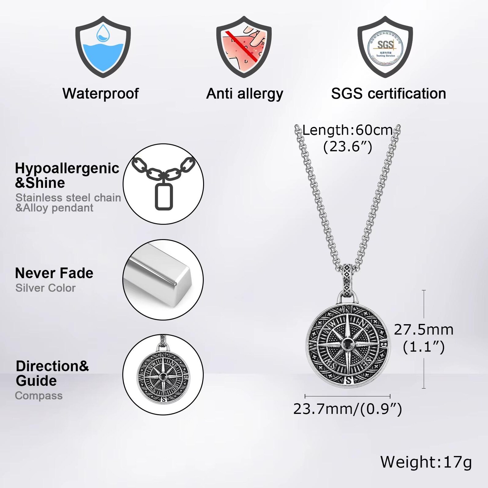 Punk Nautical Compass Necklaces for Men Boys,metal Round Coin Pendant ...