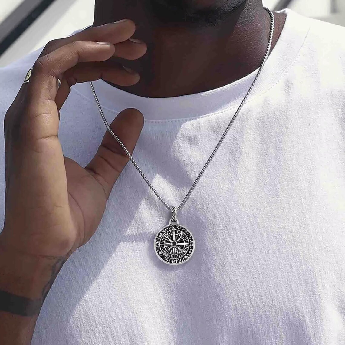 Punk Nautical Compass Necklaces for Men Boys,metal Round Coin Pendant ...