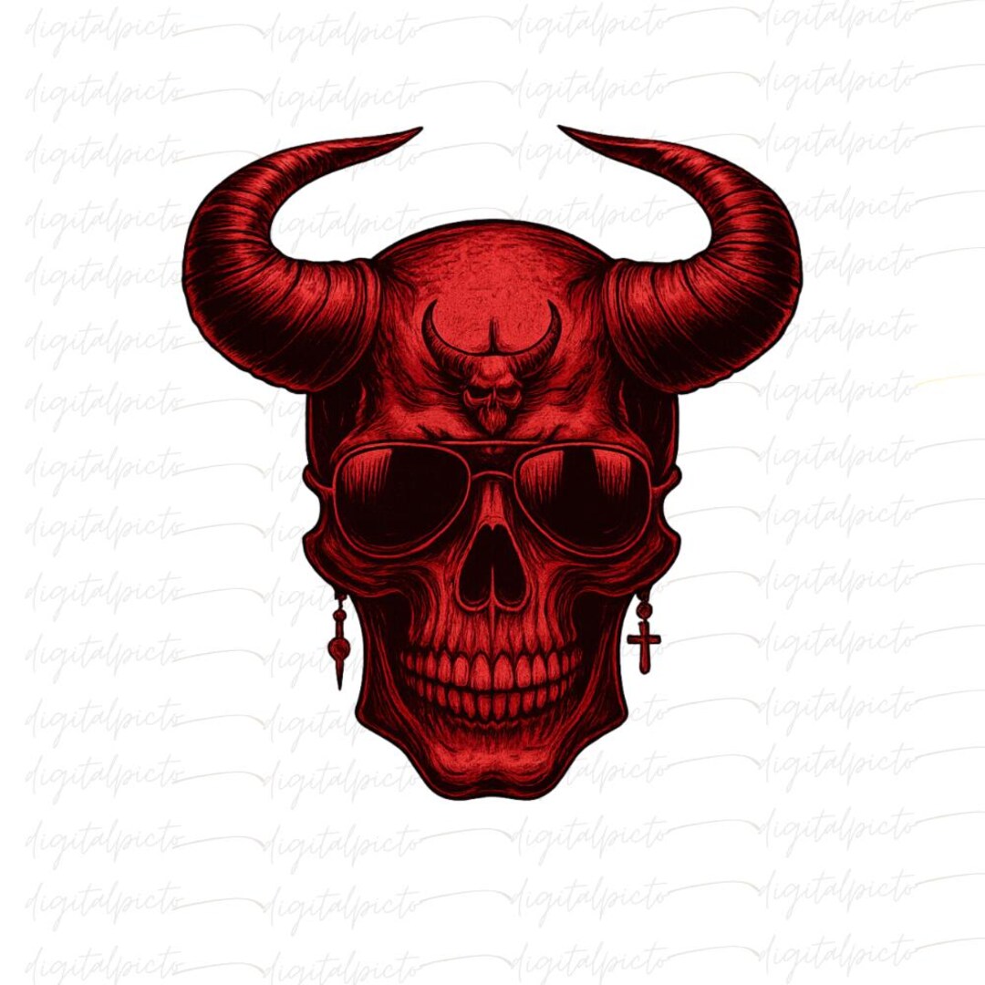 Red Devil Skull PNG – Gothic Horned Skull With Shades Sublimation ...