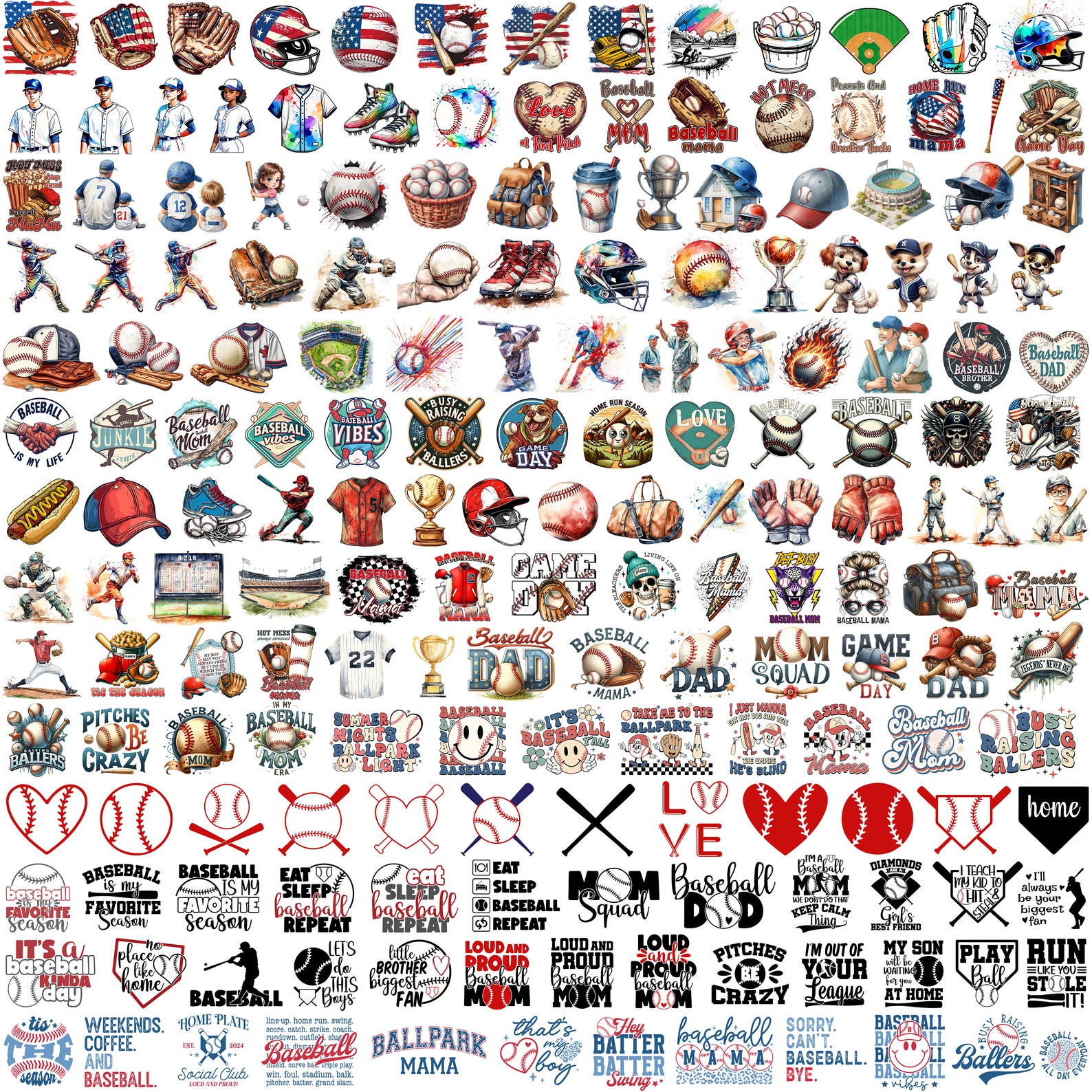 600+ Baseball PNG Bundle Designs for Sports Lovers Unique WATERCOLOR ...