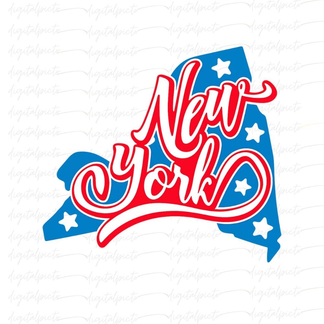New York State PNG – Red White & Blue Script Typography With Map ...