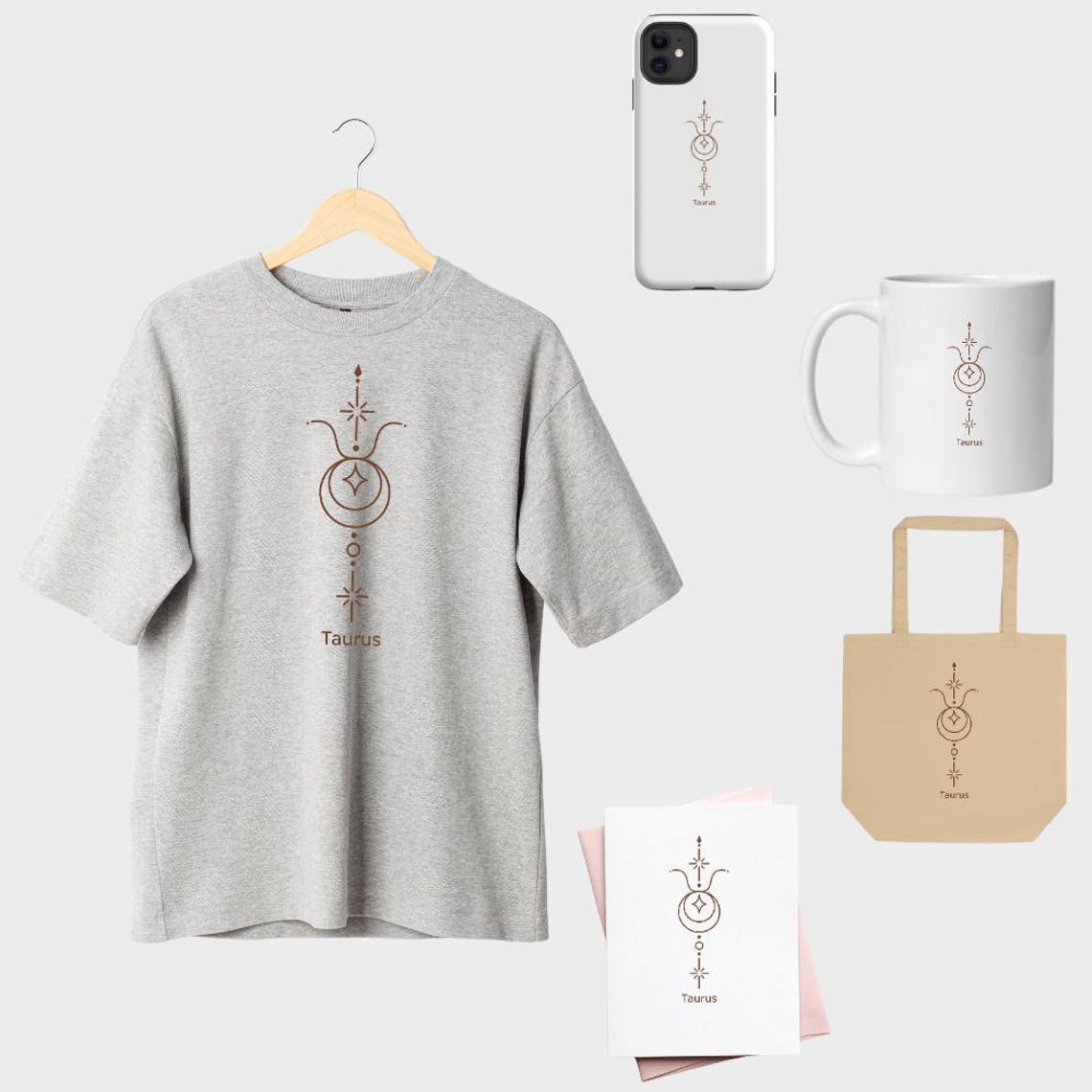 Taurus Zodiac Symbol PNG – Earthy Brown Boho Line Art With Star, Moon ...