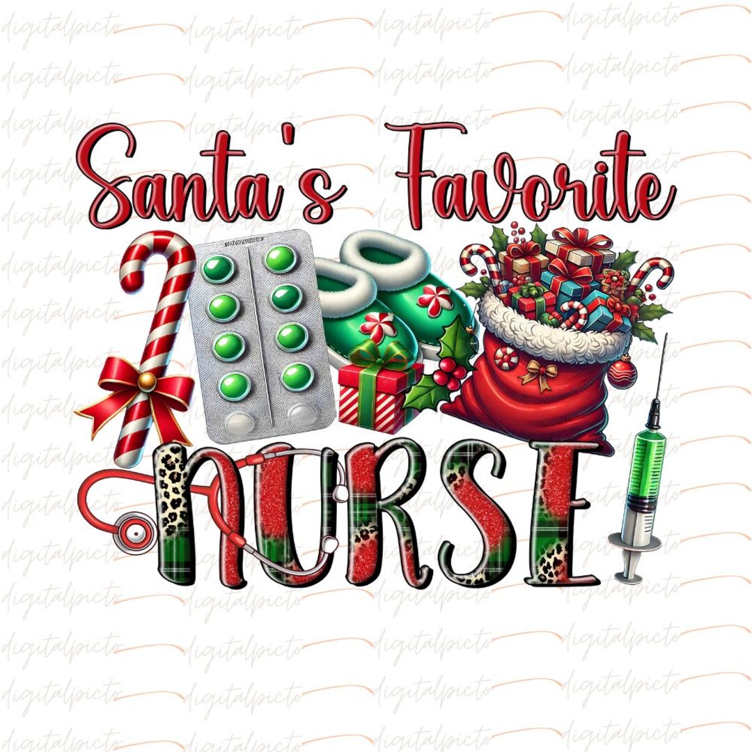 Santa's Favorite Nurse PNG, Festive Medical Christmas Digital Download ...