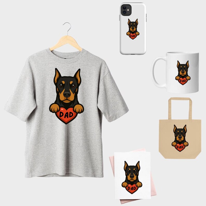Doberman Dad PNG, Cute Doberman Pinscher Holding Heart Clipart, Father ...