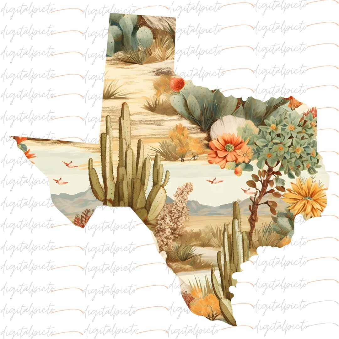 Texas Desert Blooms Map PNG for Sublimation & Crafting - Etsy