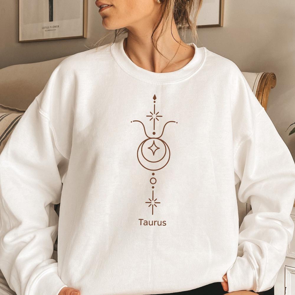 Taurus Zodiac Symbol PNG – Earthy Brown Boho Line Art With Star, Moon ...