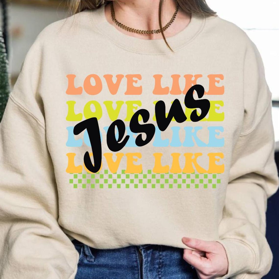 Retro Love Like Jesus PNG | Checkered Faith Design | Christian ...
