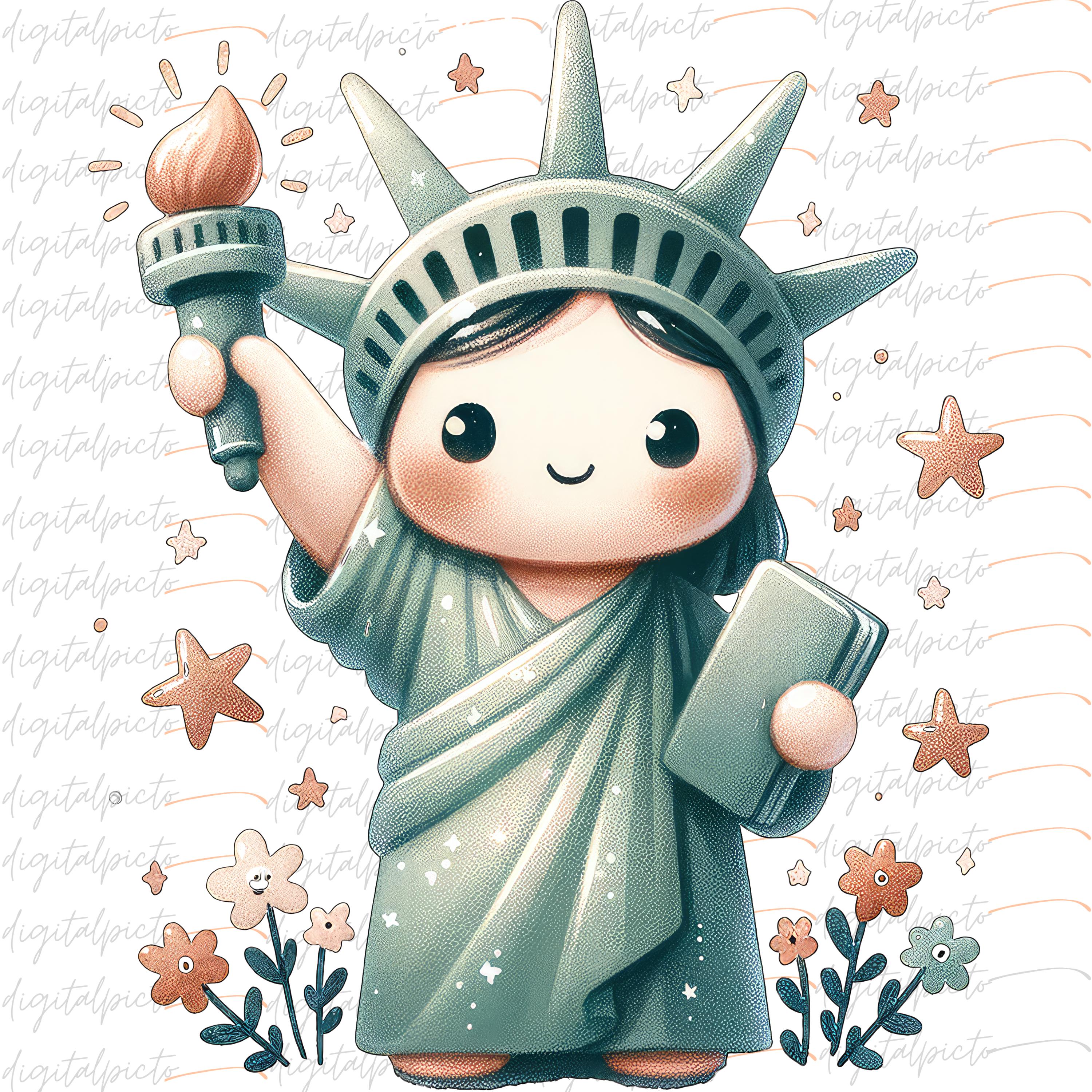 Vintage Kawaii Statue of Liberty PNG, Patriotic Sublimation Clipart for ...