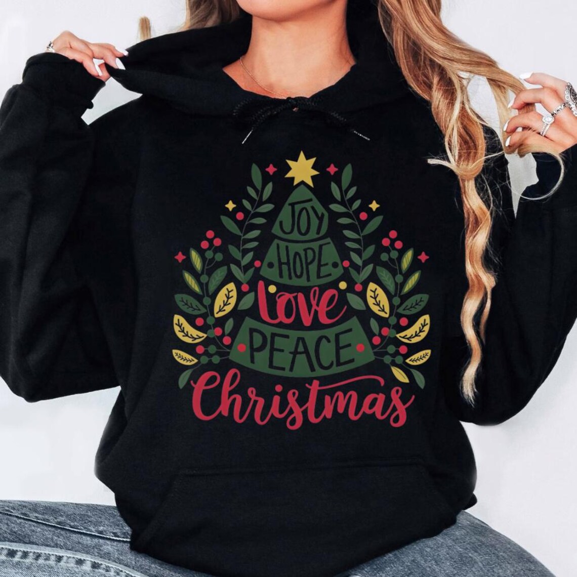 Boho Christmas Tree PNG, Joy Hope Love Peace Holiday Decor, Christmas ...