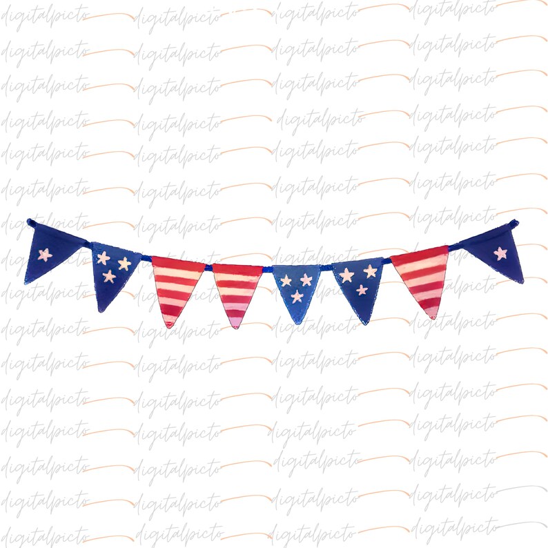Patriotic Bunting Flags PNG, Red White Blue Banner, 4th of July Clipart ...