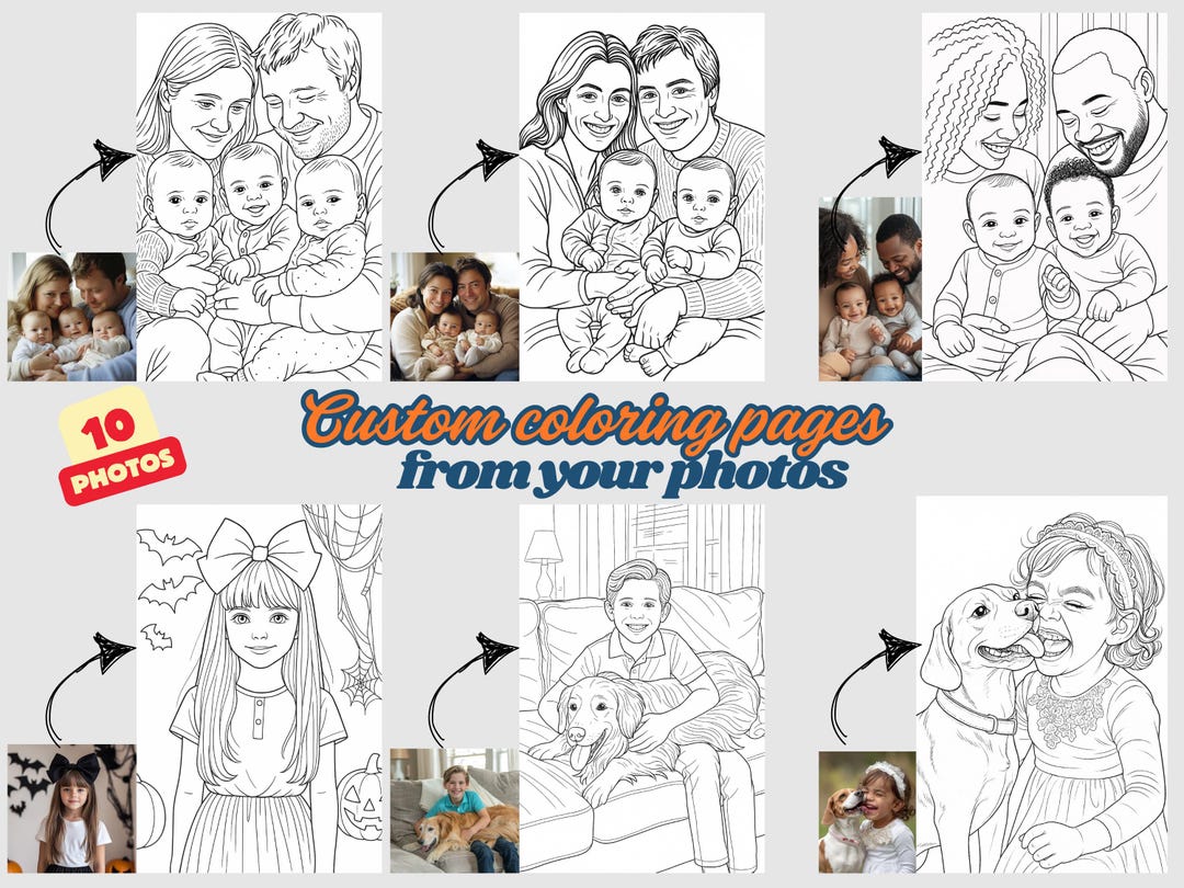 10 Custom Coloring Pages From Photos - Personalized Line Art Drawing ...
