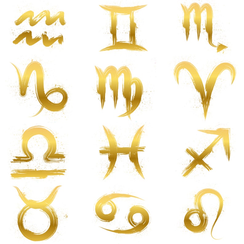Celestial Zodiac Signs Bundle Gold Astrology Clipart Horoscope Symbols ...