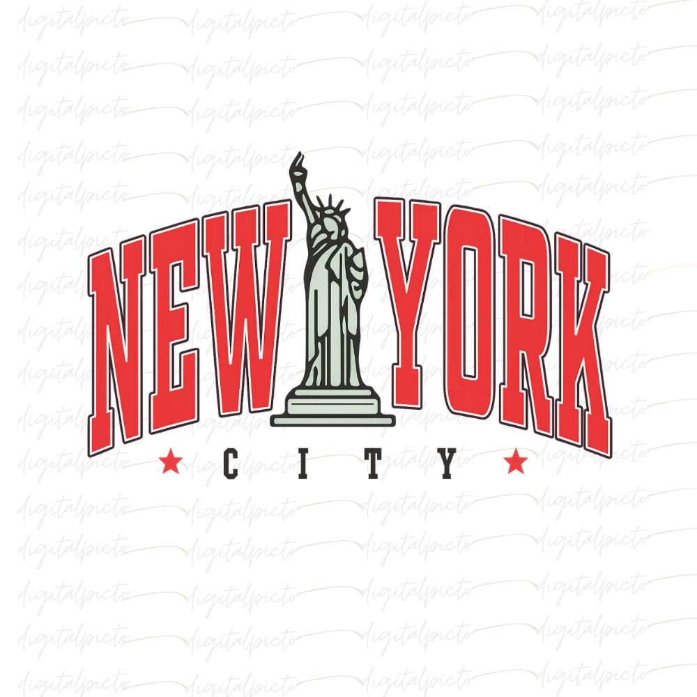 New York City PNG – Bold Arched Red Text With Statue of Liberty ...