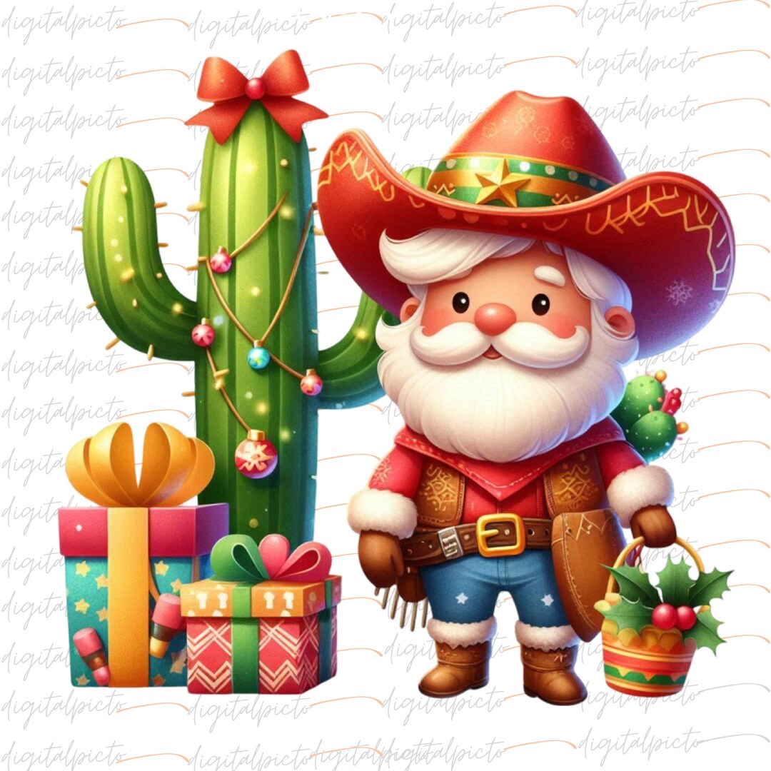 Christmas Cowboy Santa PNG, Cactus Western Sublimation Clipart - Etsy