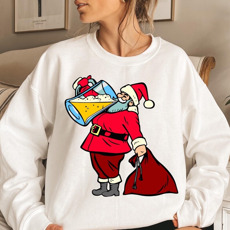 Beer-loving Santa PNG | Festive Santa Drinking Beer Holiday Design - Etsy