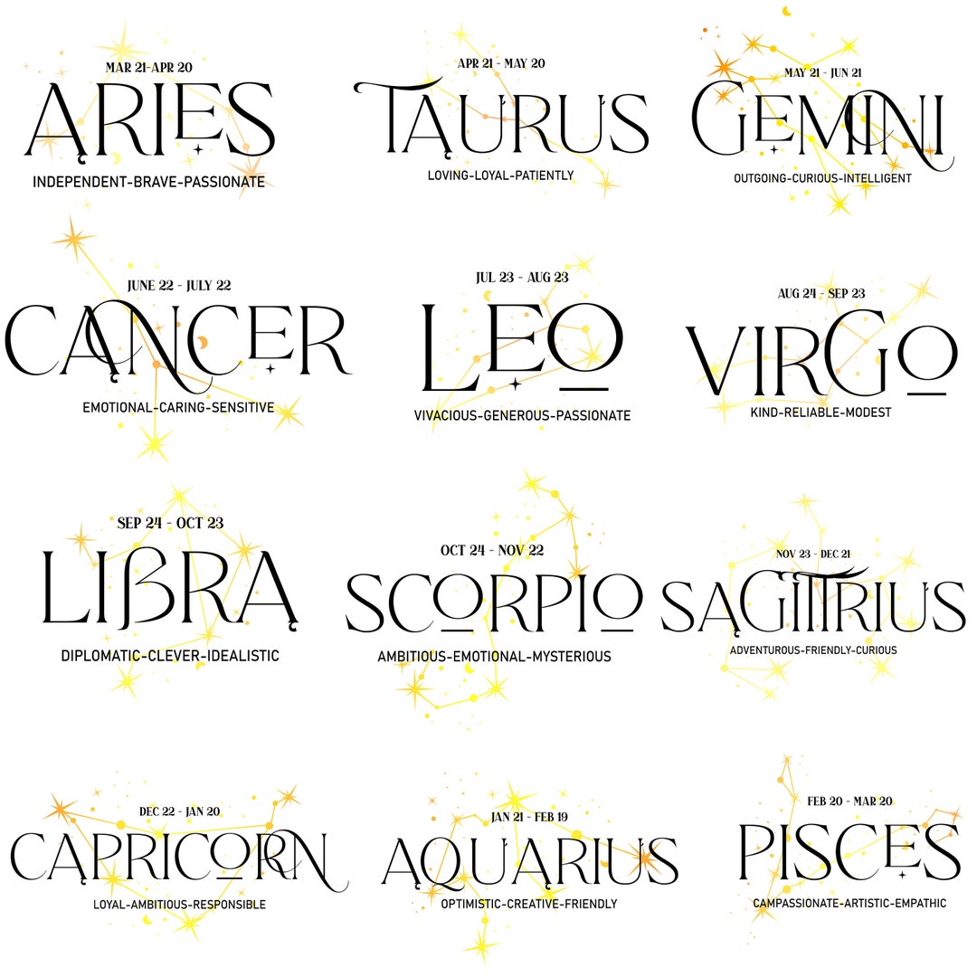 12 Exquisite Zodiac Sign Designs Bundle Horoscope Astrology Clipart ...