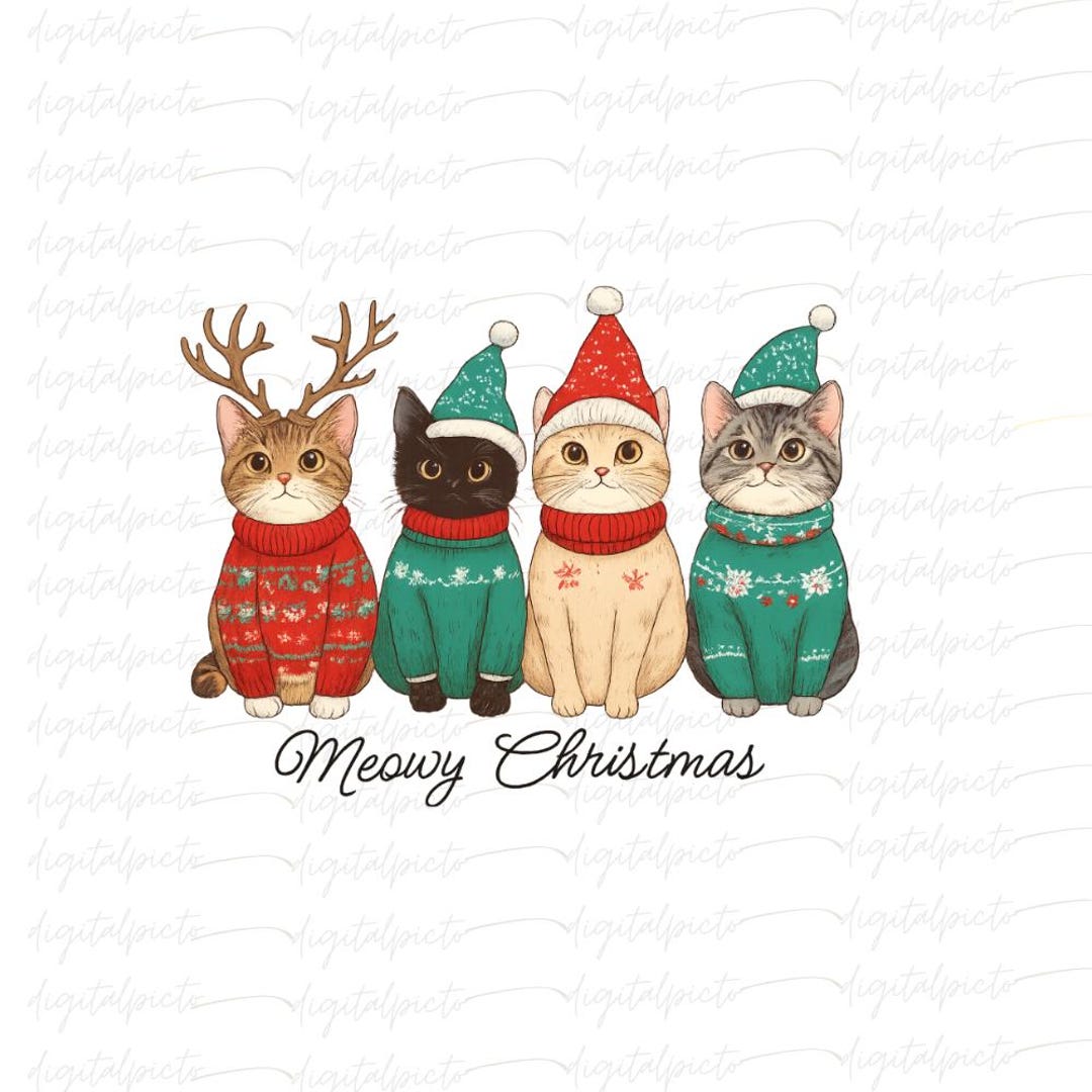 Meowy Christmas Cats PNG – Festive Kittens in Sweaters & Santa Hats ...