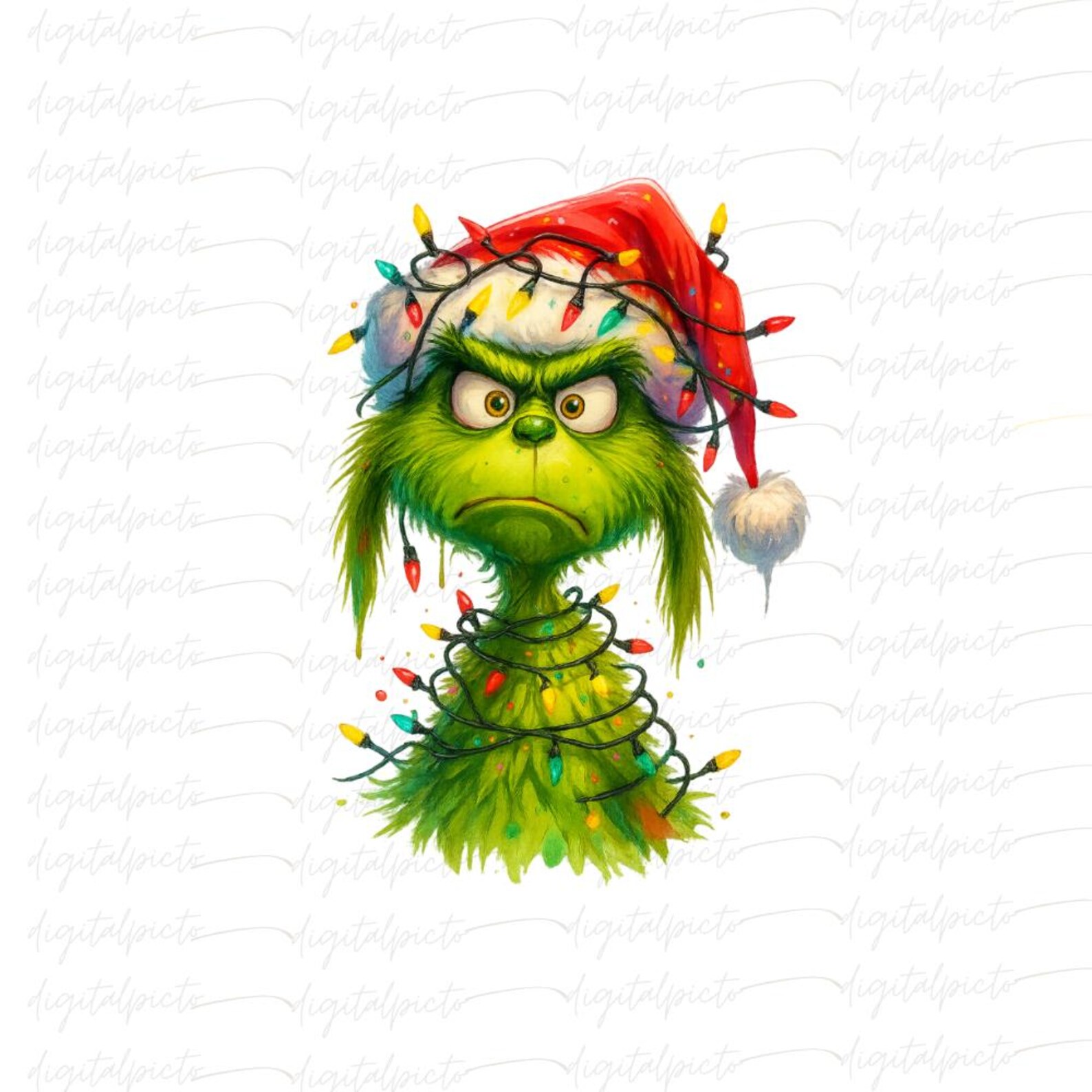 Grinch PNG – Funny Angry Green Character Tangled in Christmas Lights ...
