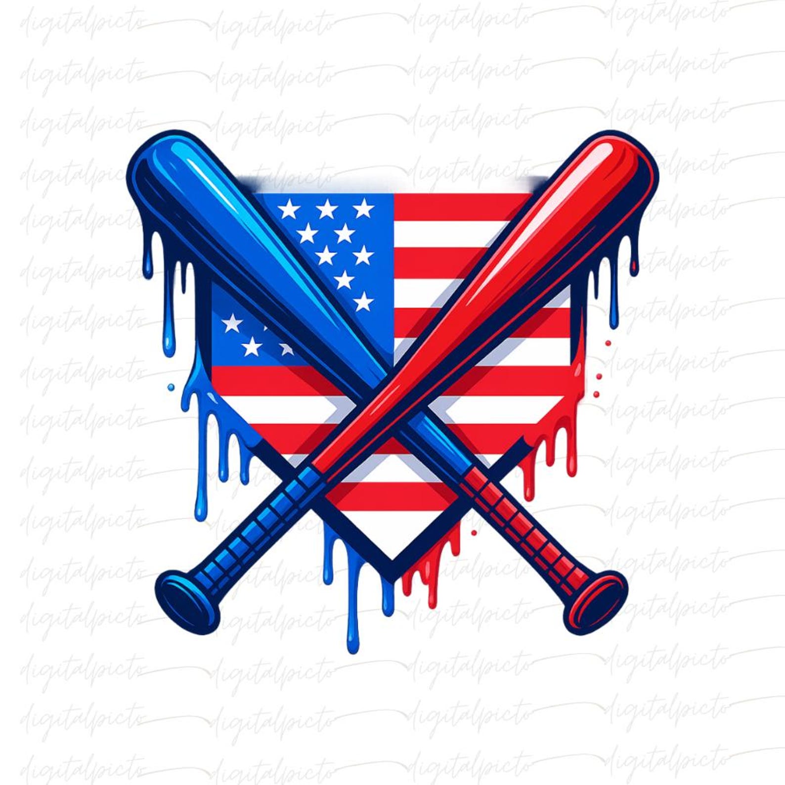 American Baseball Drip PNG | Crossed Bats & Flag Sublimation | Red ...