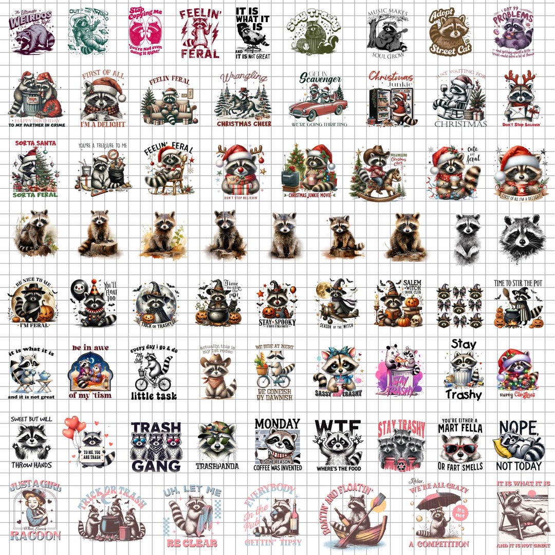 250+ Raccoon PNG Bundle | Cute & Quirky Raccoon Graphics | Perfect for ...