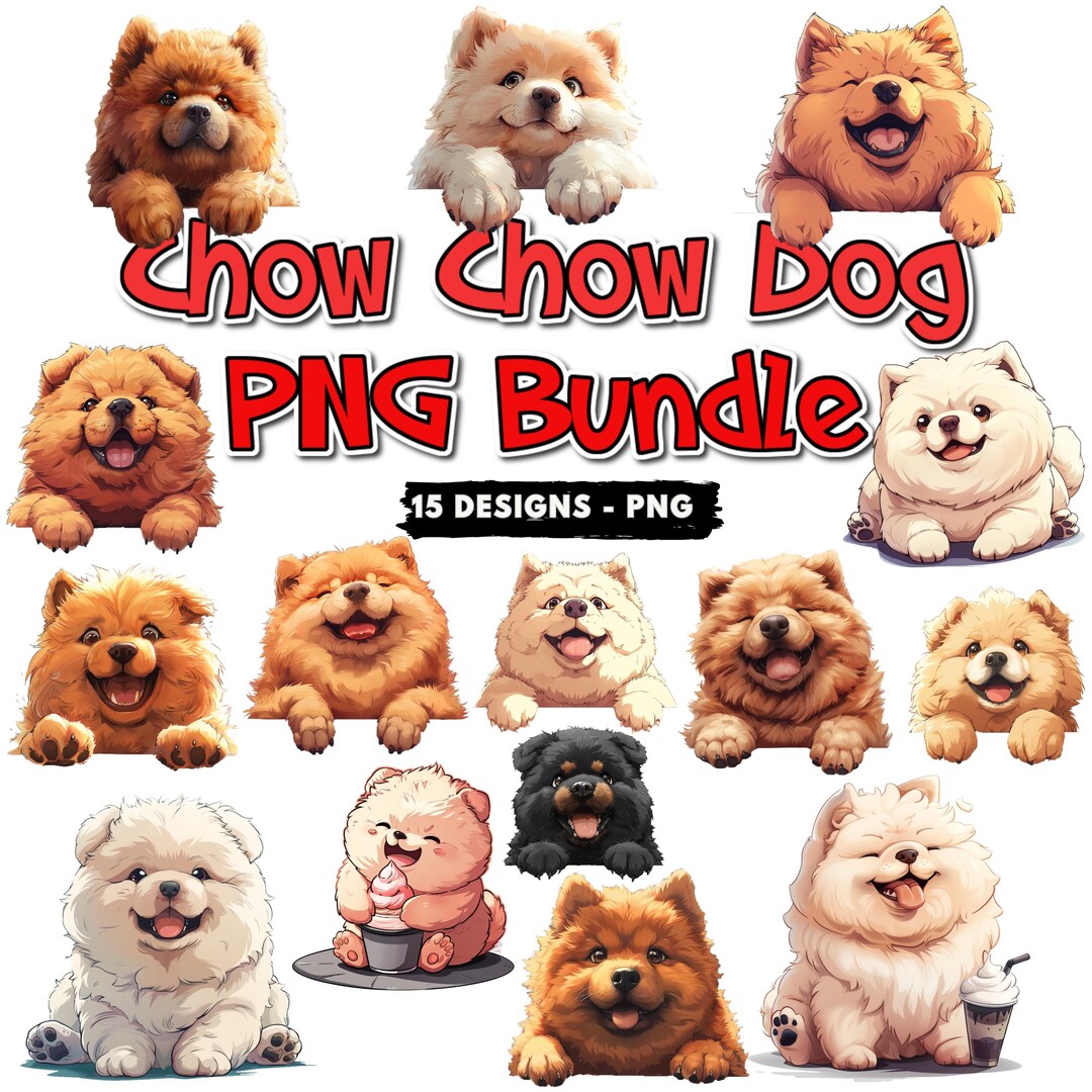15 Lovely Chow Chow Dog PNG Files Bundle Puppy Watercolor Dog Clipart ...