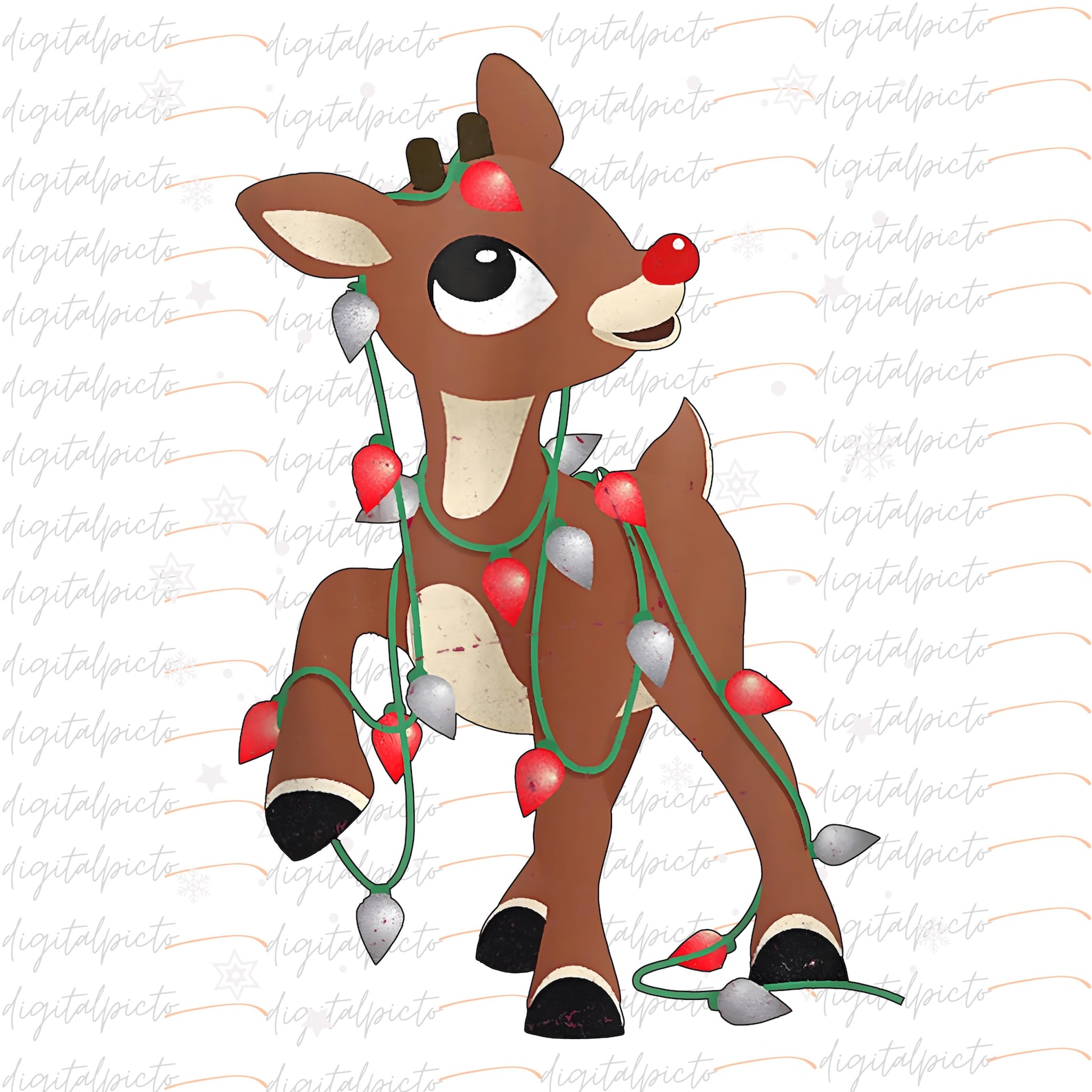 Festive Rudolph | Christmas Lights & Snowflakes - Etsy