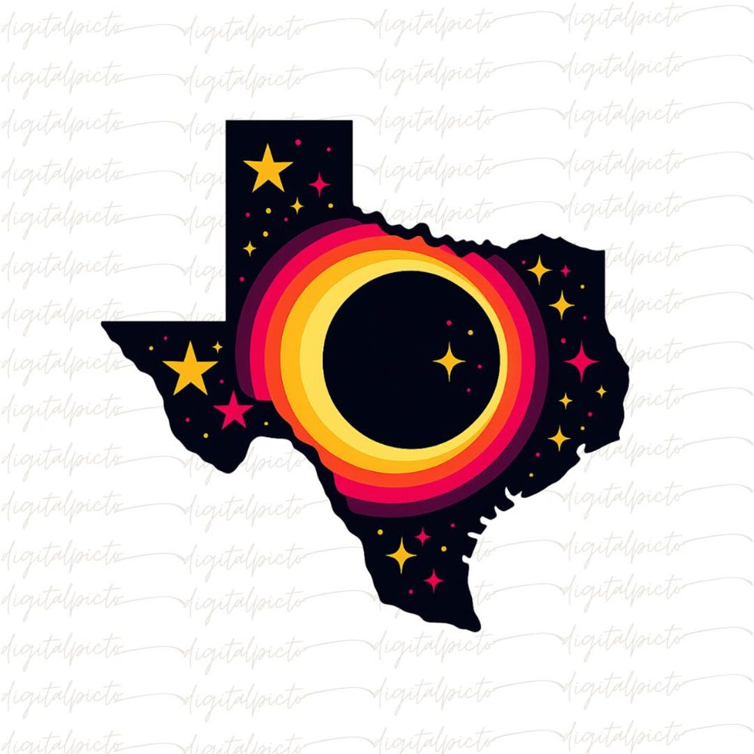 Texas Eclipse PNG – Retro Solar Eclipse Clipart – Colorful Space Stars ...