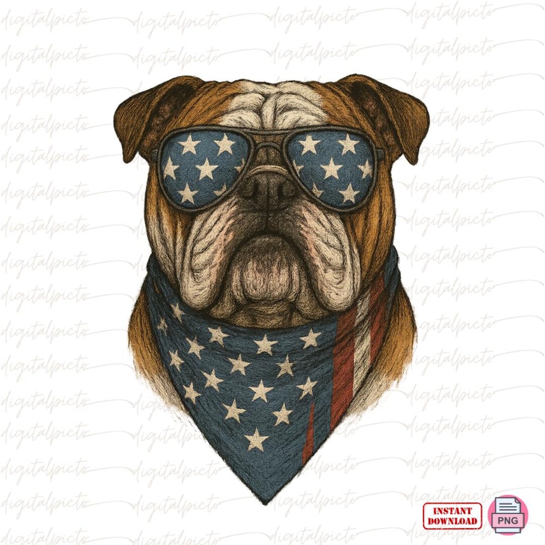 Patriotic Bulldog PNG Clipart – USA Flag Glasses & Bandana Sublimation ...