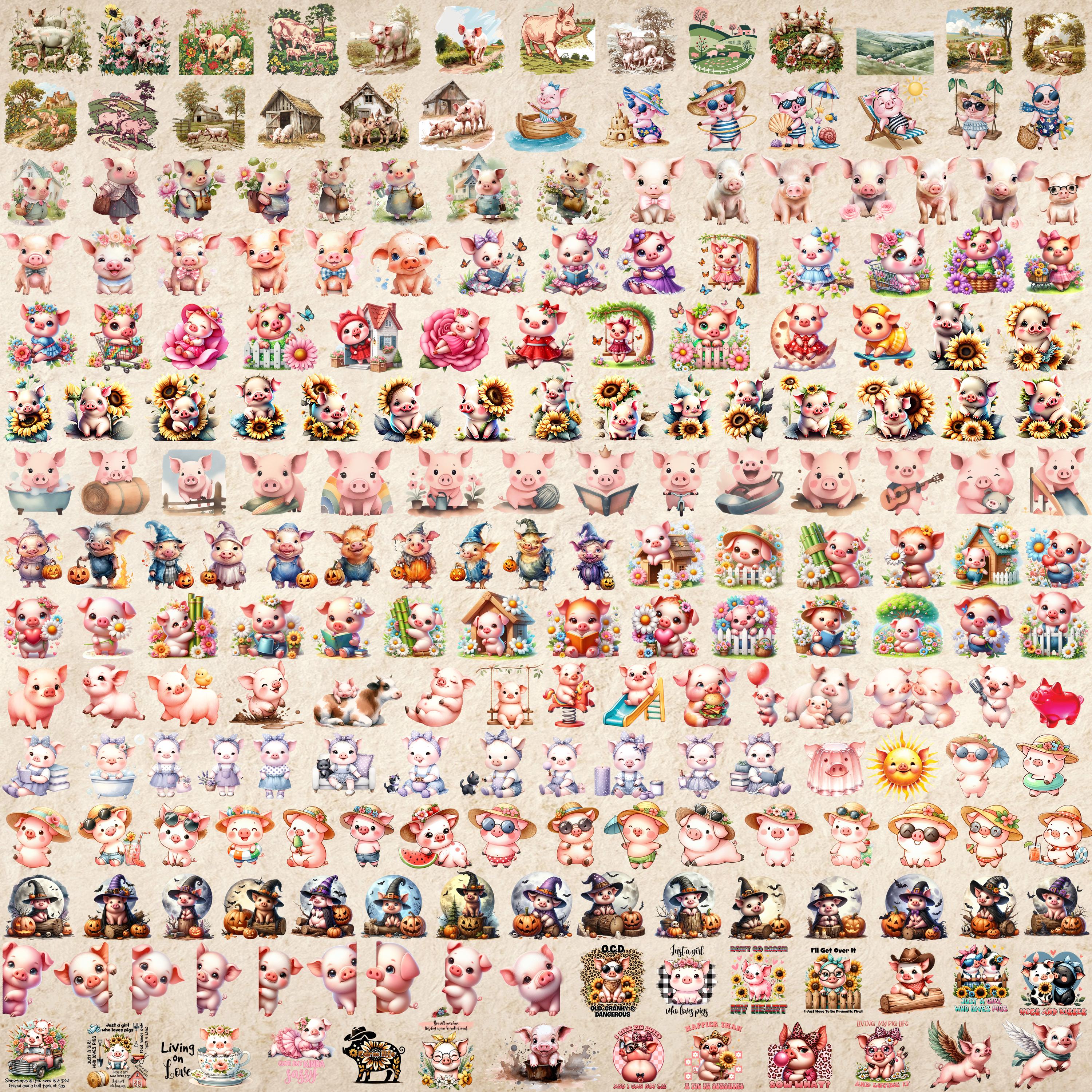 350+ Adorable Pig Designs PNG Bundle Watercolor Baby Pig Clipart ...