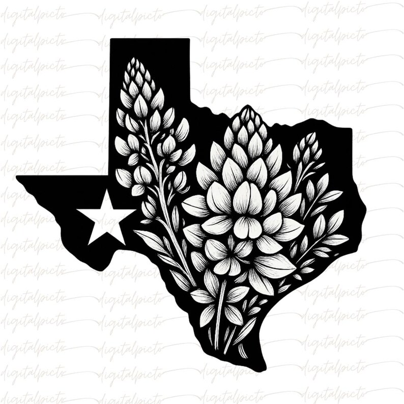 Texas Bluebonnet PNG, Clipart, Sublimation – Hand-drawn Wildflower Line ...