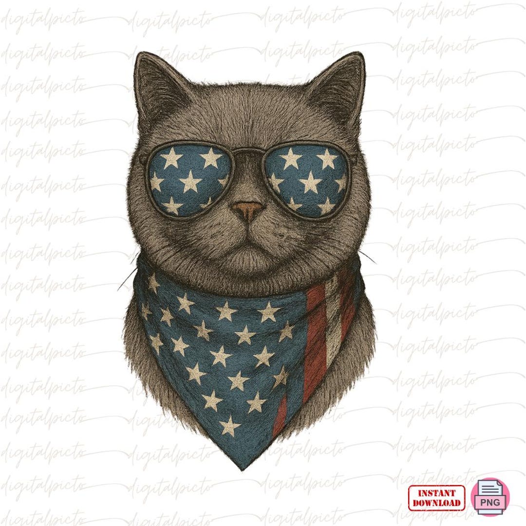 Patriotic Cat PNG Clipart – Cool 4th of July Sublimation, American Flag ...