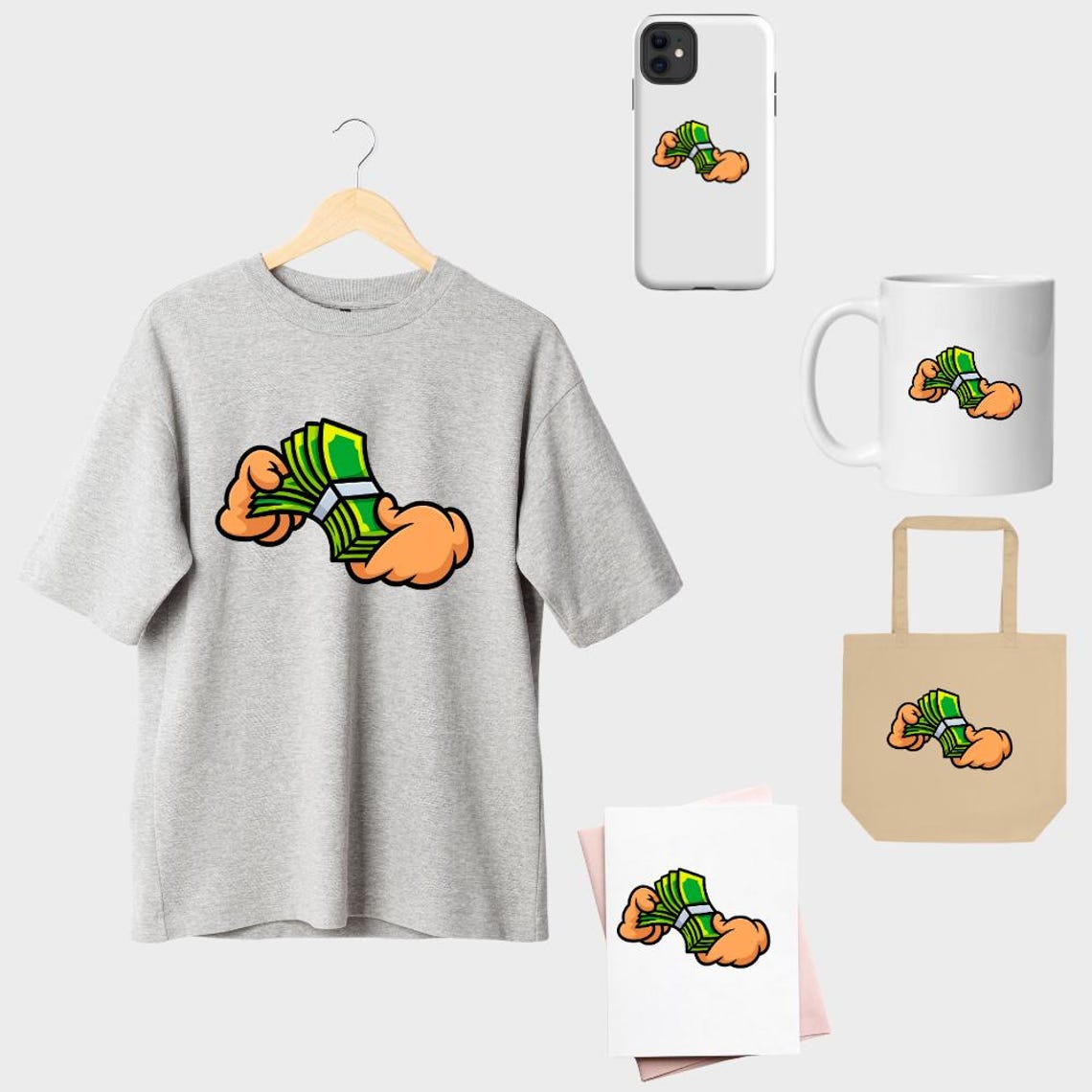 Money Hand-off PNG – Cartoon Hands Holding Green Cash Stack for ...