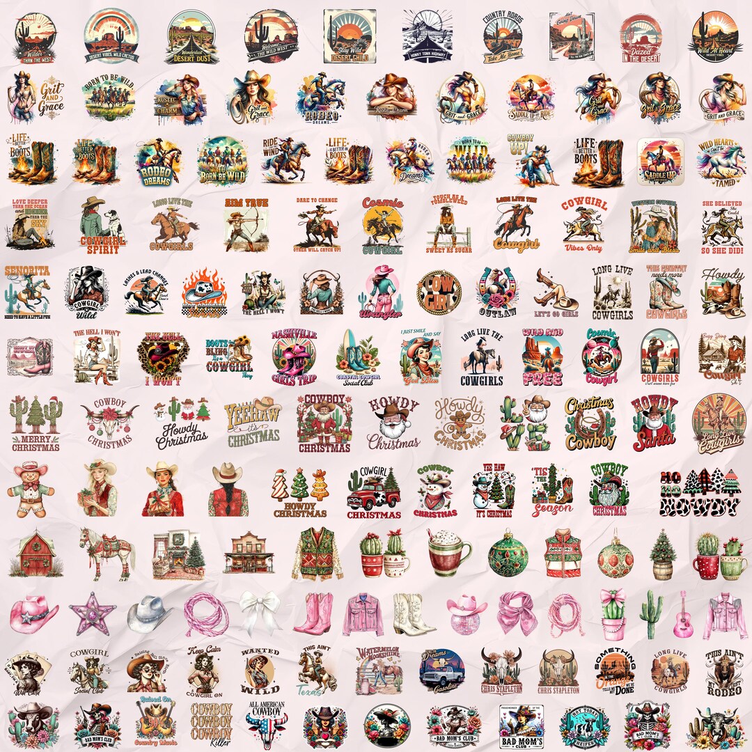 300 Cowboy PNG Bundle Western Clipart Pack Country Graphics for Crafts ...