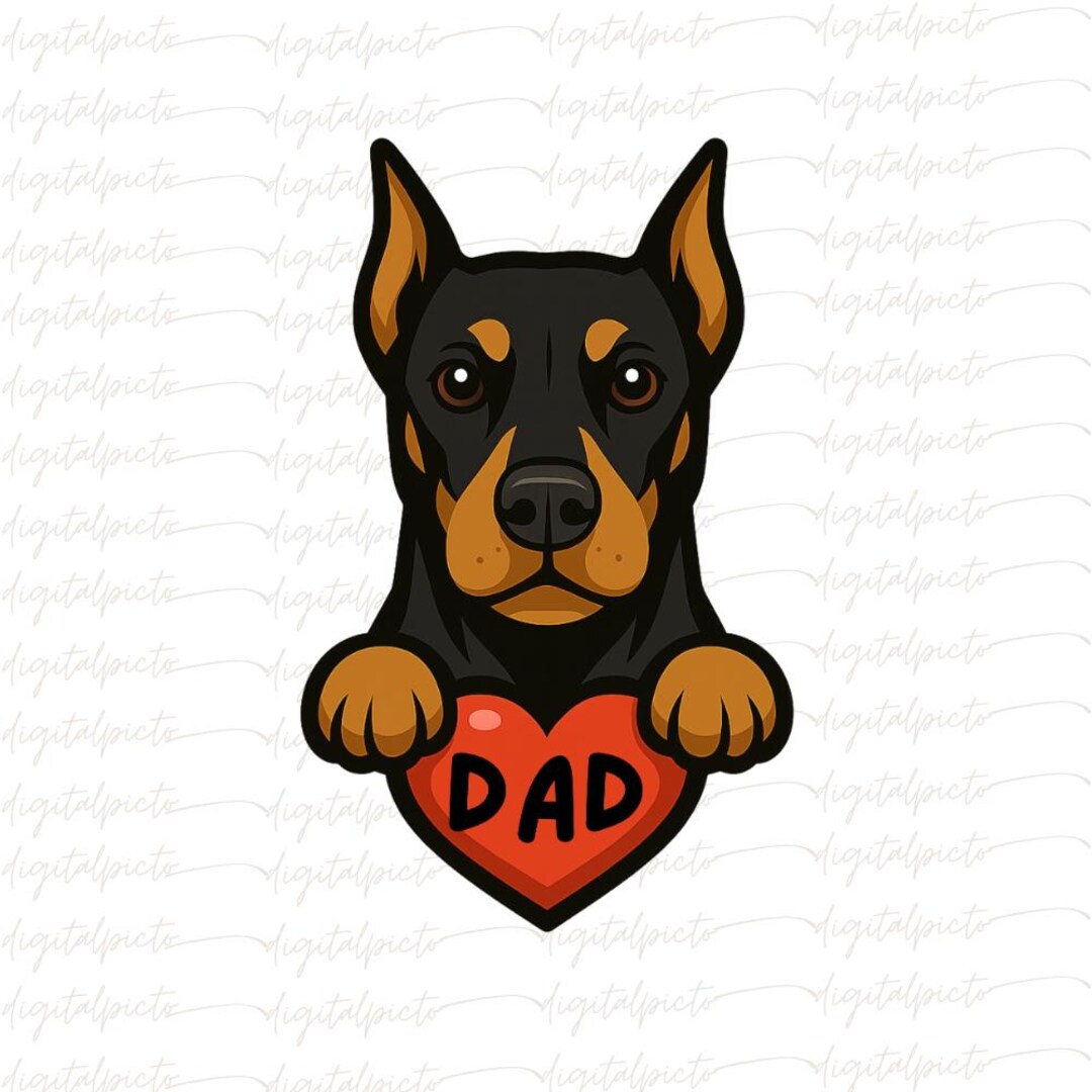 Doberman Dad PNG, Cute Doberman Pinscher Holding Heart Clipart, Father ...