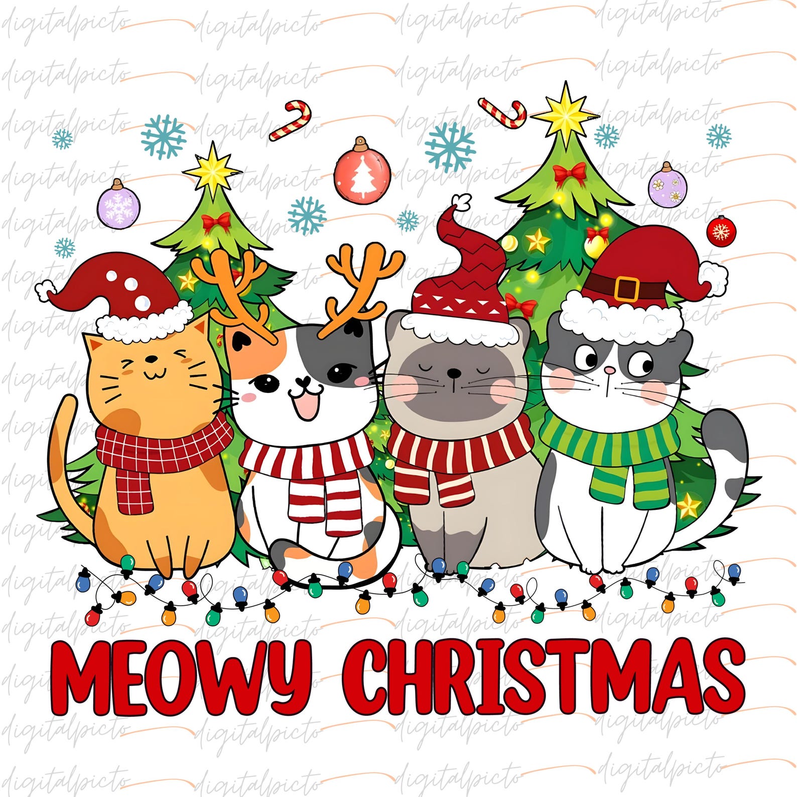 Meowy Christmas Cat Group Design Digital Art – Festive Holiday PNG - Etsy