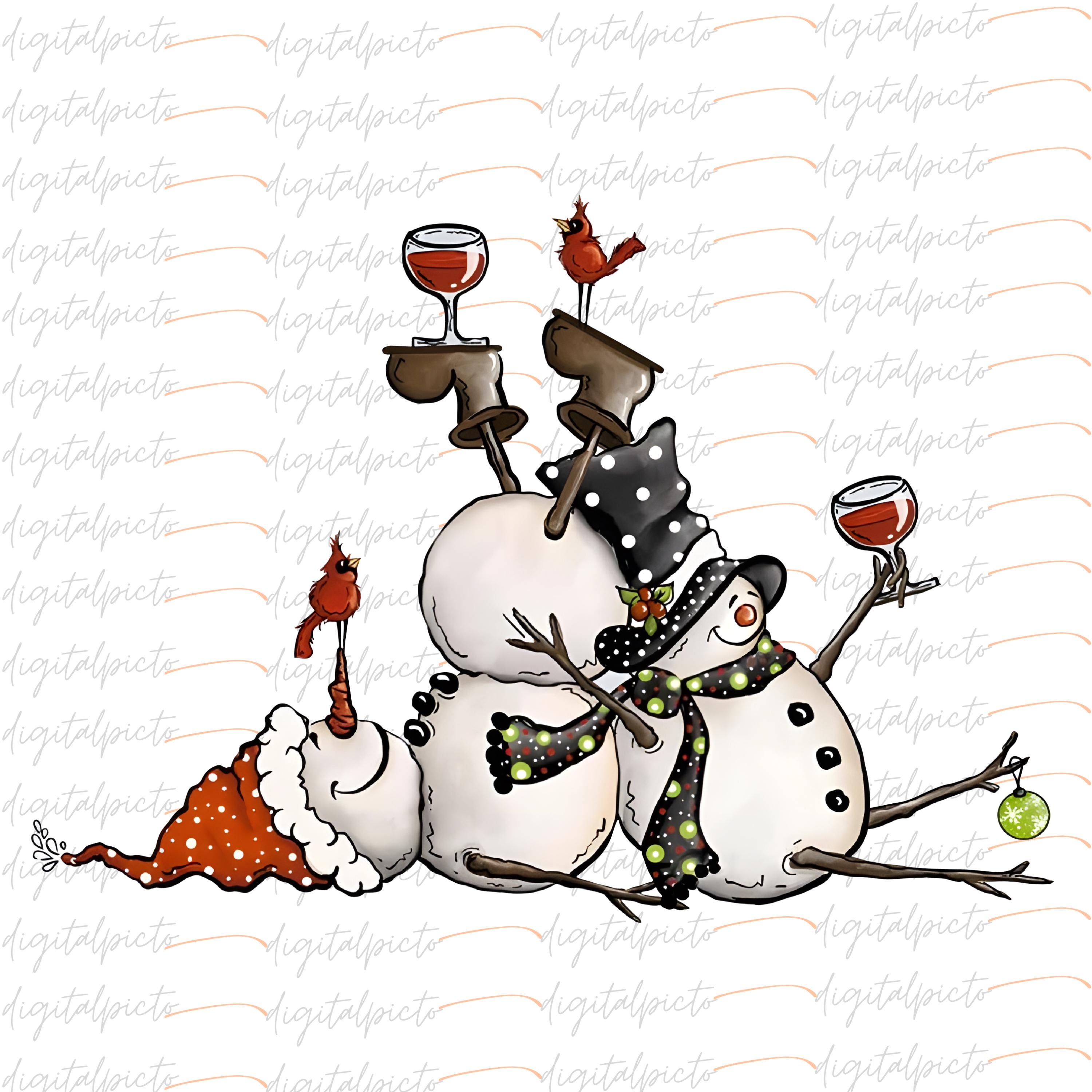Tipsy Snowman Shenanigans" | Funny Wine-loving Snowman Christmas Art - Etsy