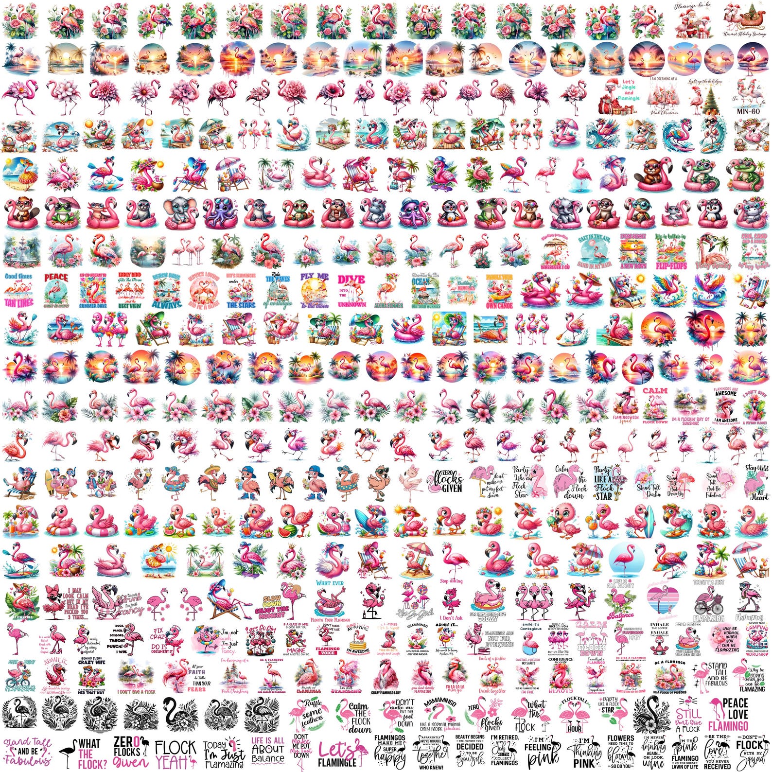 400+ Flamingo Mega Bundle PNG Tropical Quirky Flamingo Clipart PNG Whimsical Flamingos PNG Funny ...