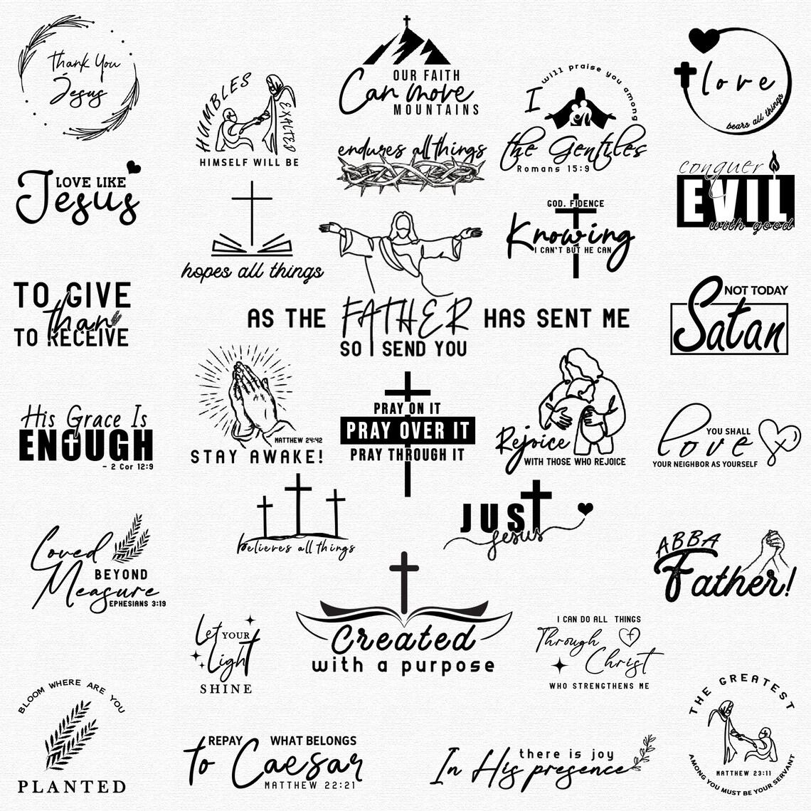 30 Christian Quotes PNG Sublimation Bundle God Jesus Psalm Love Faith ...