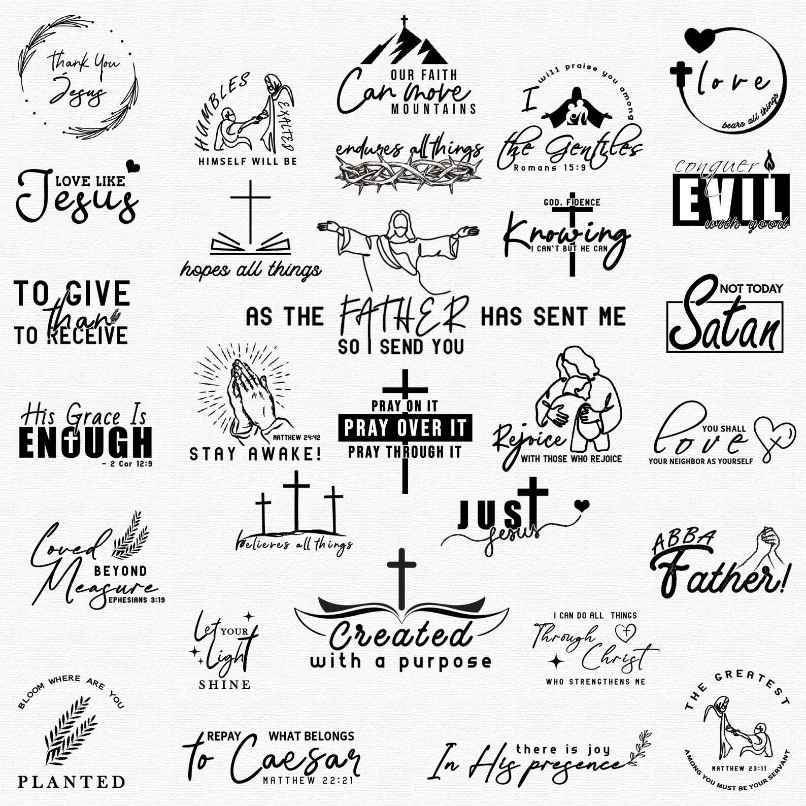 30 Christian Quotes PNG Sublimation Bundle God Jesus Psalm Love Faith ...