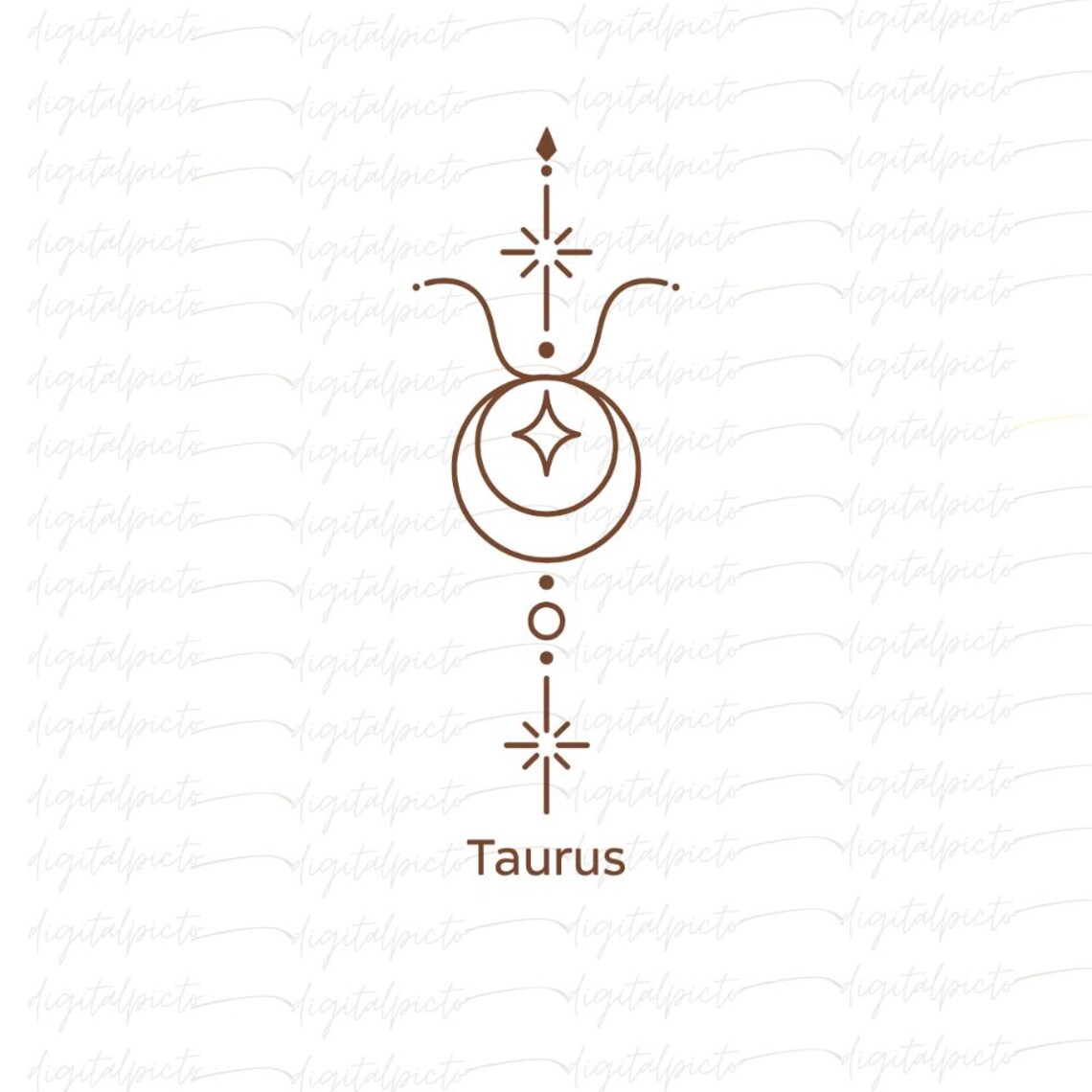 Taurus Zodiac Symbol PNG – Earthy Brown Boho Line Art With Star, Moon ...