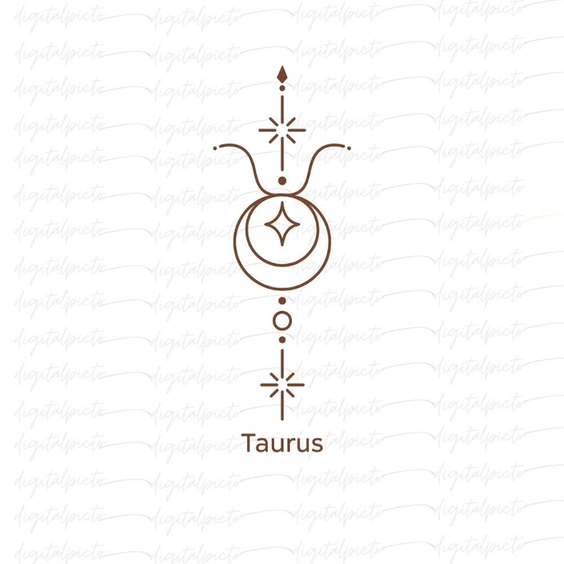 Taurus Zodiac Symbol PNG – Earthy Brown Boho Line Art With Star, Moon ...