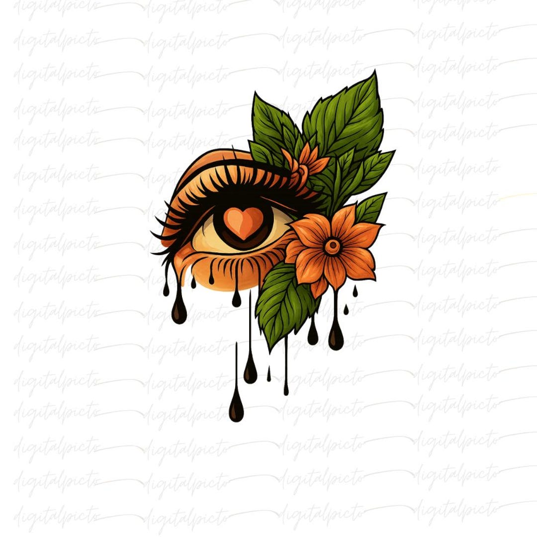 Crying Eye With Flowers PNG – Vibrant Orange Floral Tattoo-style Eye ...